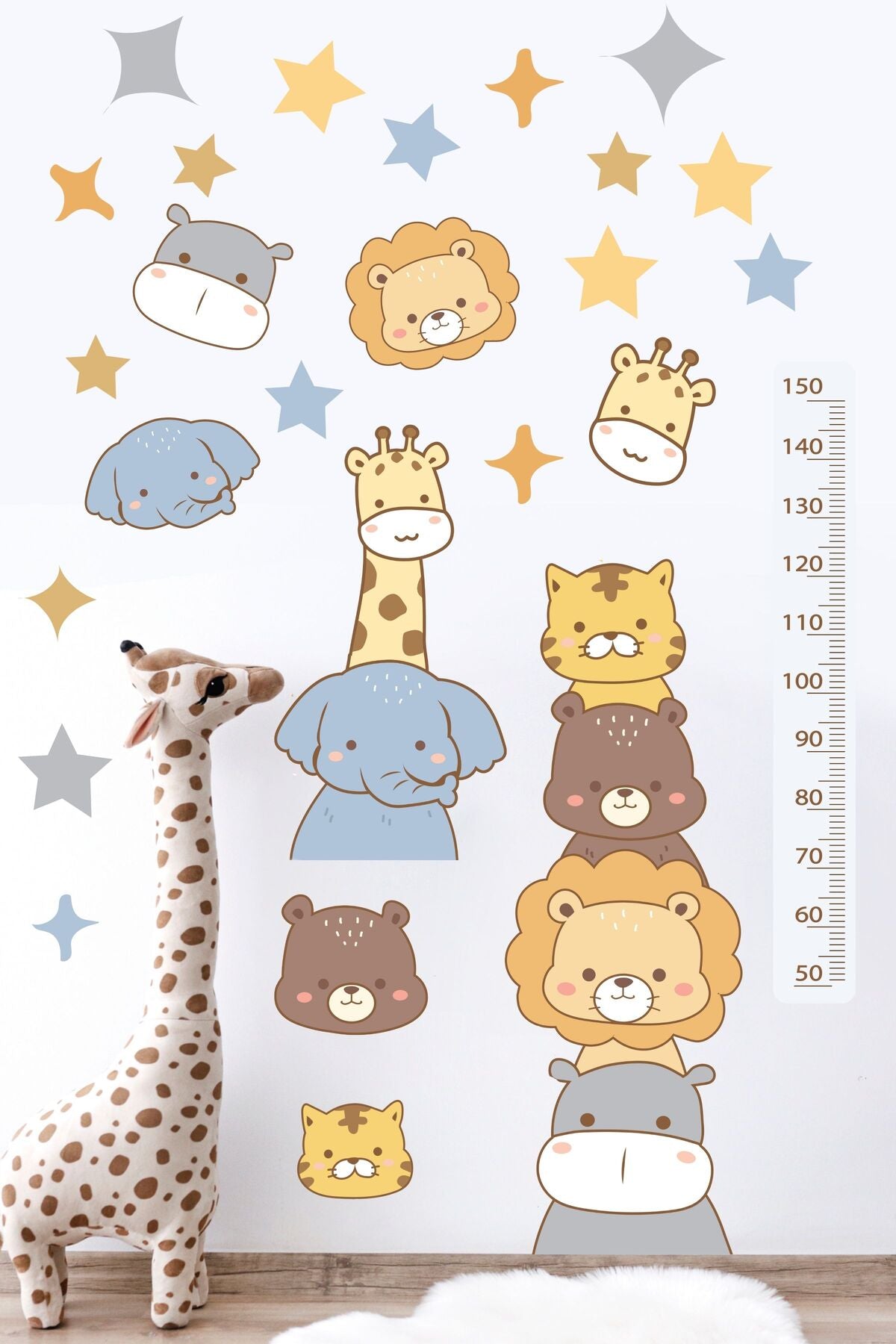 Bebek Odası Sticker Seti, Rengarenk Kapı Kenarı Boy Cetveli Duvar Deko