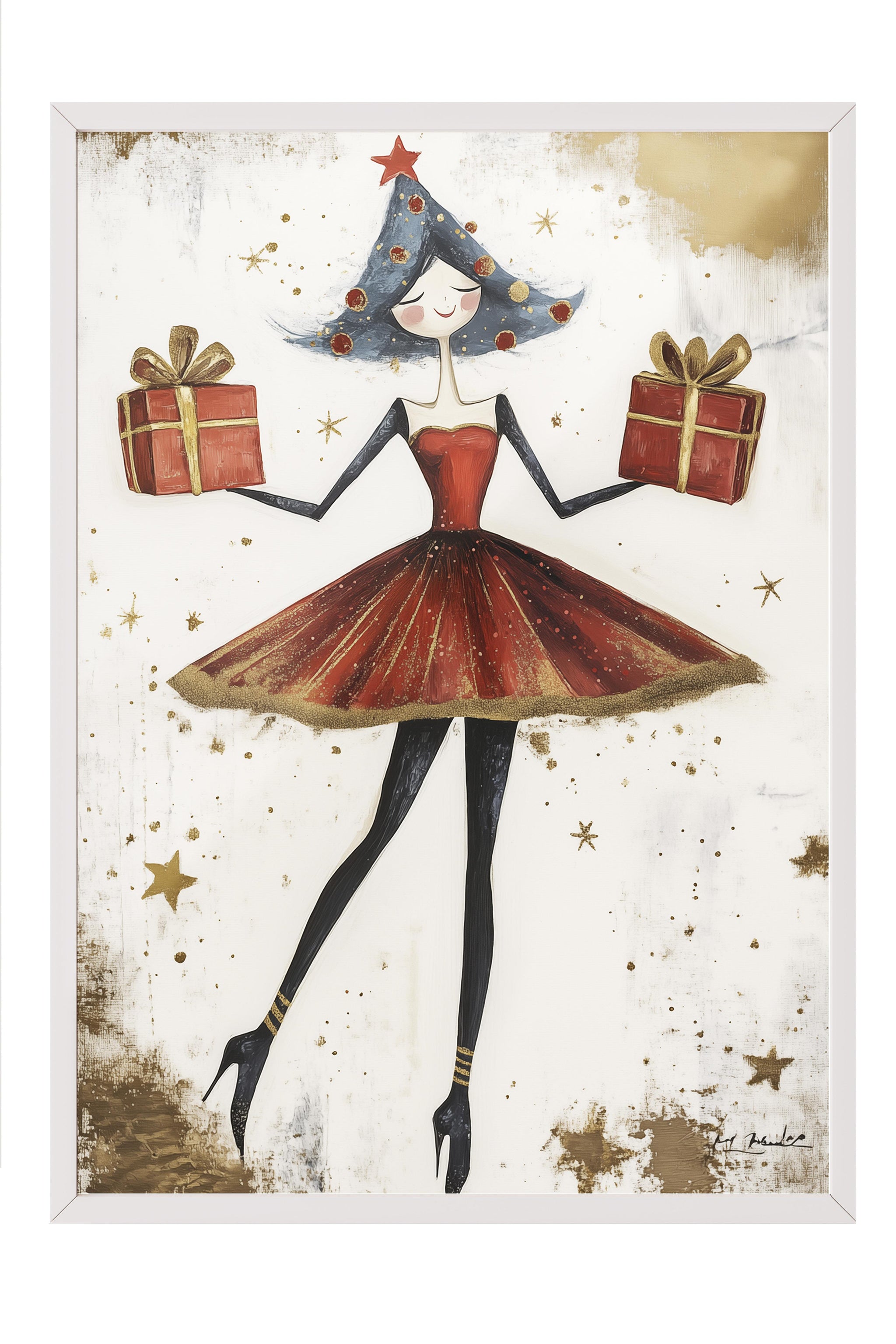 Beyaz Çerçeveli Tablo, Sanatsal Tasarım Duvar Tablosu, Yılbaşı Comfort