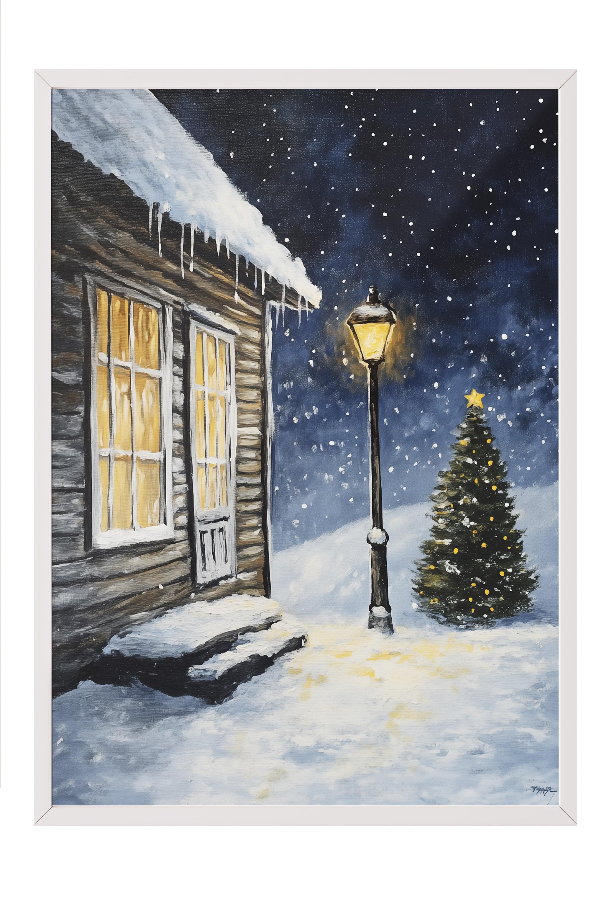 Beyaz Çerçeveli Tablo, Sanatsal Tasarım Duvar Tablosu, Yılbaşı Comfort