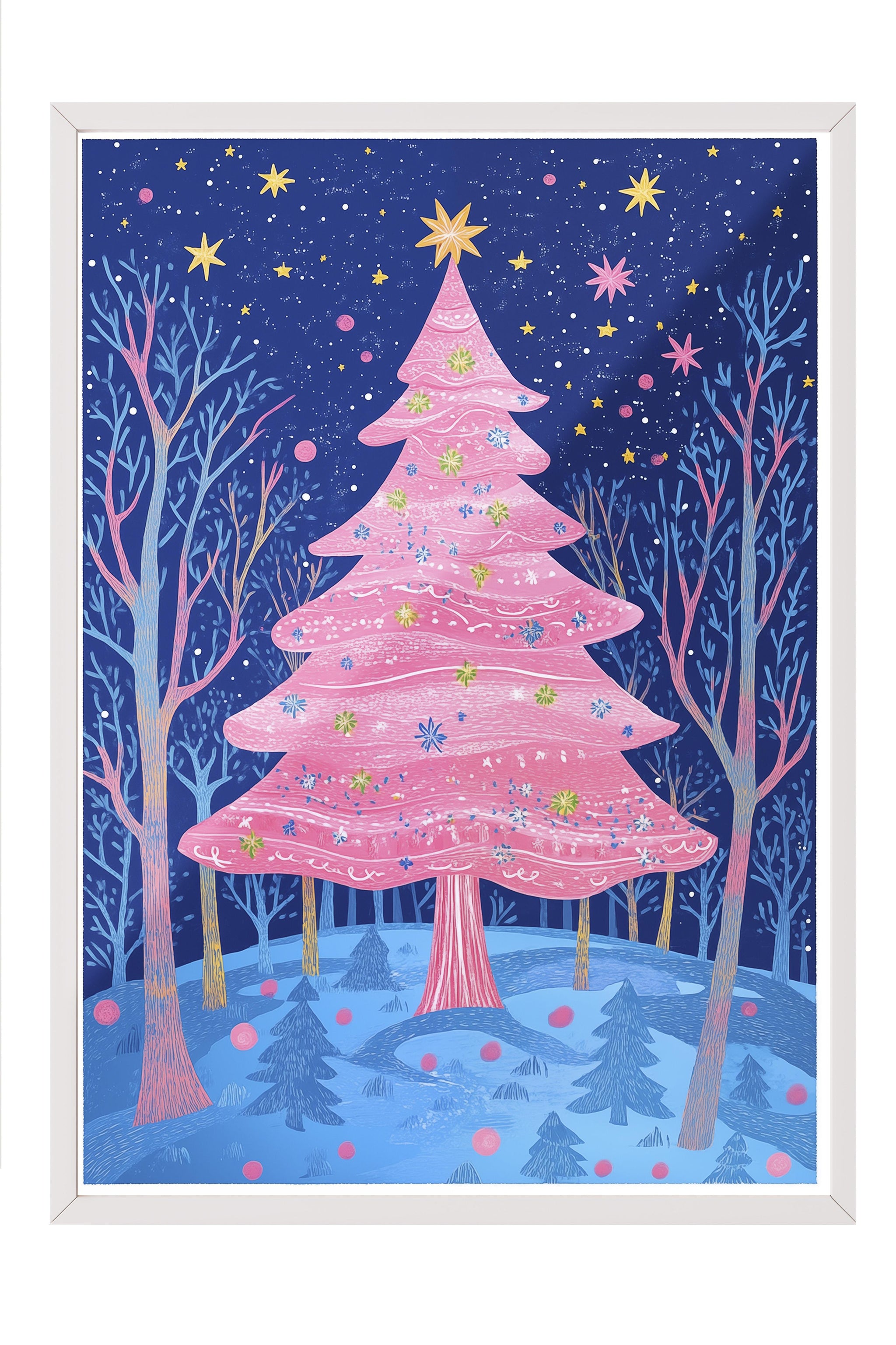 Beyaz Çerçeveli Tablo, Sanatsal Tasarım Duvar Tablosu, Yılbaşı Comfort