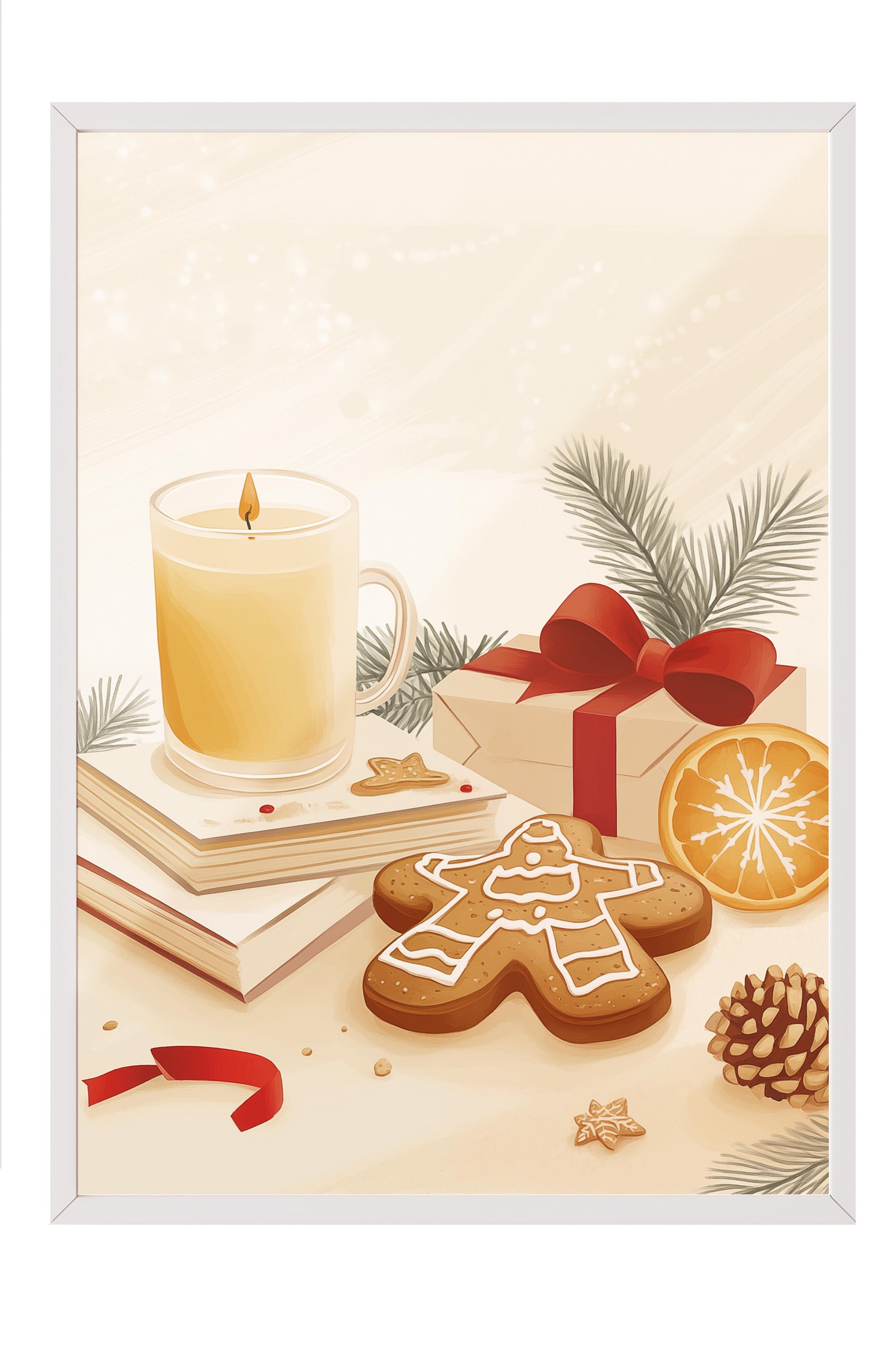 Beyaz Çerçeveli Tablo, Sanatsal Tasarım Duvar Tablosu, Yılbaşı Comfort