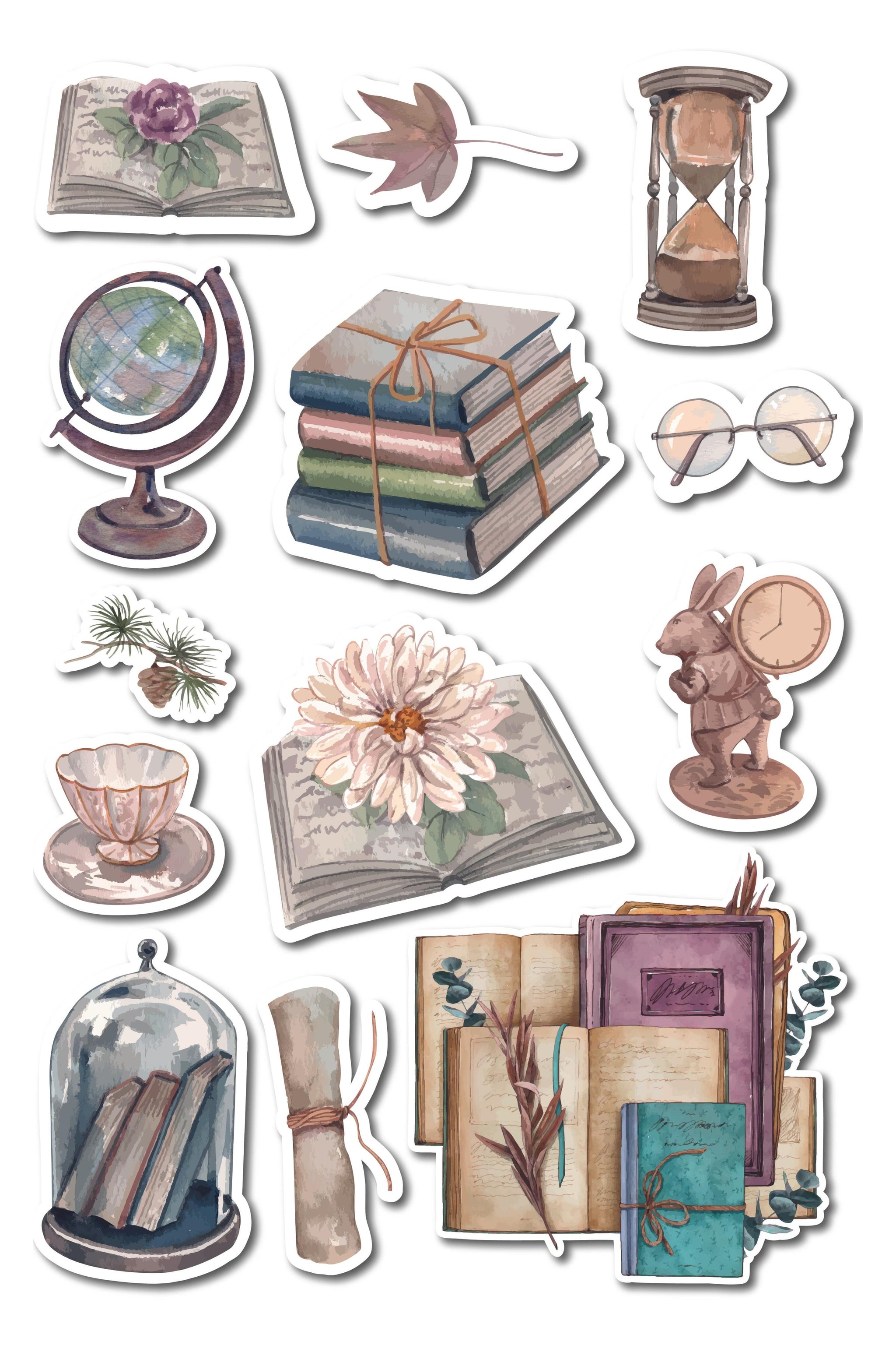 Books & Art Temalı Sticker ve Etiket Seti - Orta Boy - Su Geçirmez, Ka