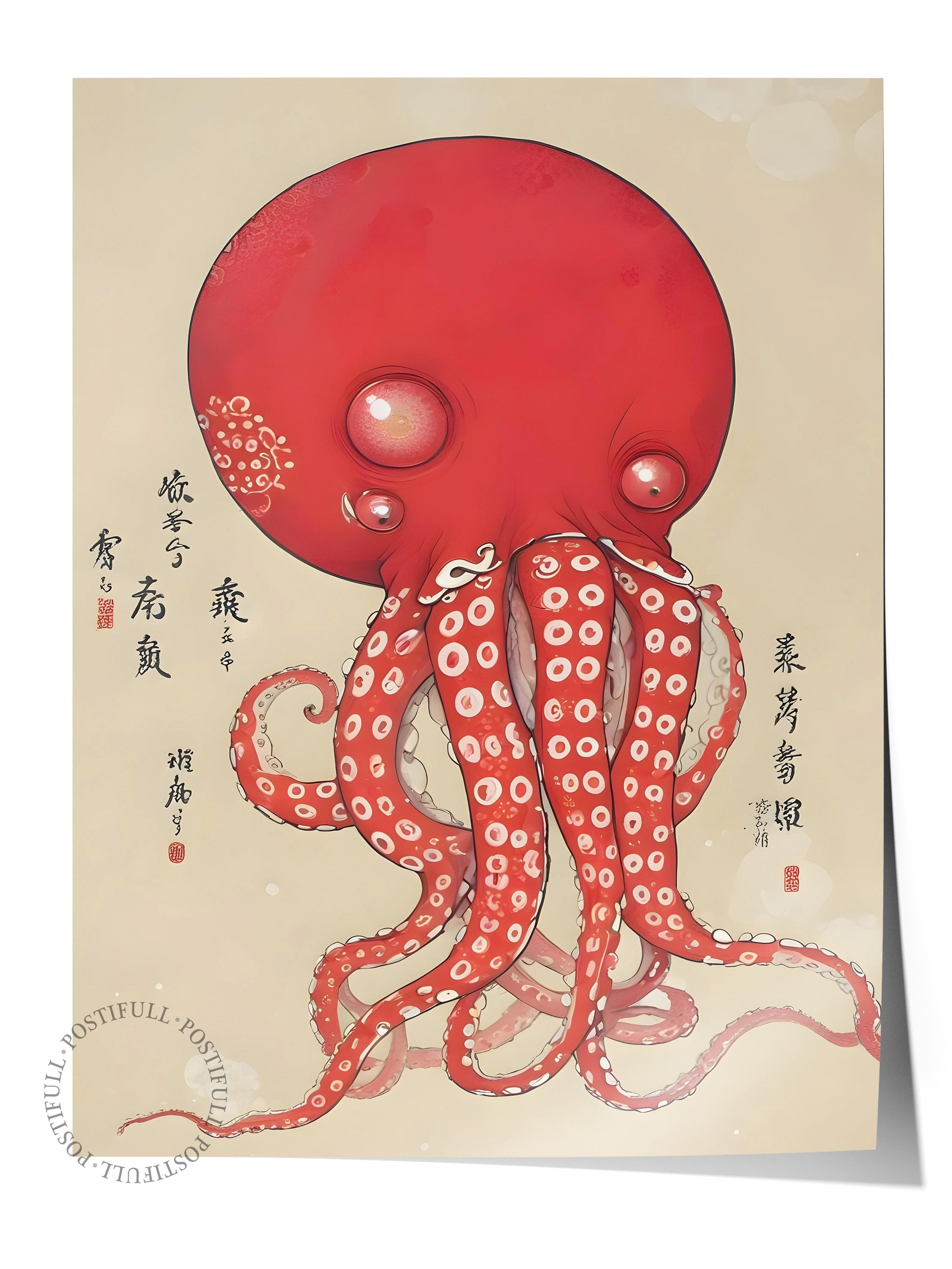 Çerçevesiz Poster, Japanese Octopus, Comfort Serisi Duvar Posteri, NO: