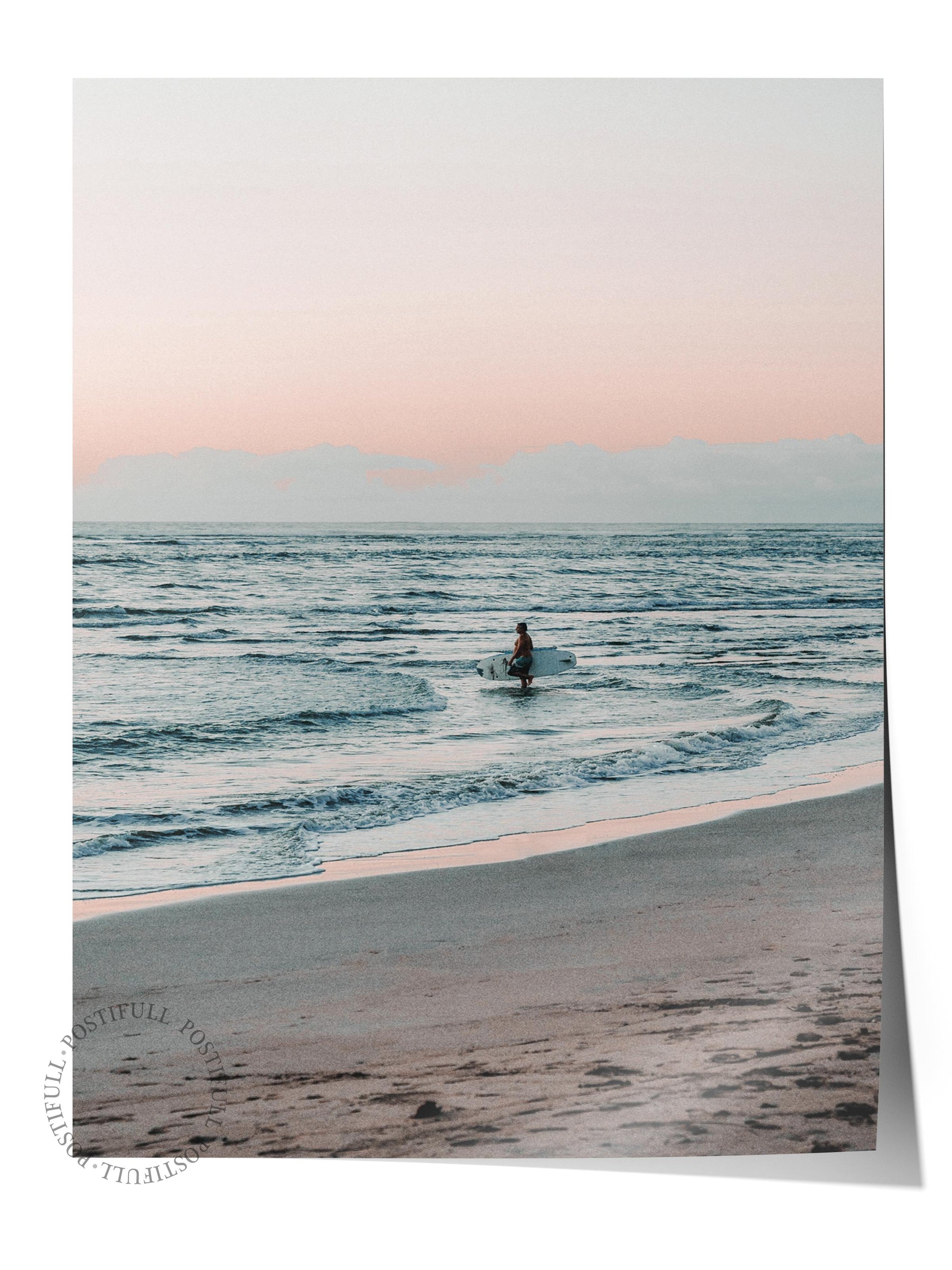 Çerçevesiz Poster, Yaz Temalı Tablo NO:255, Sörfçü ve Gün Batımı Fotoğ