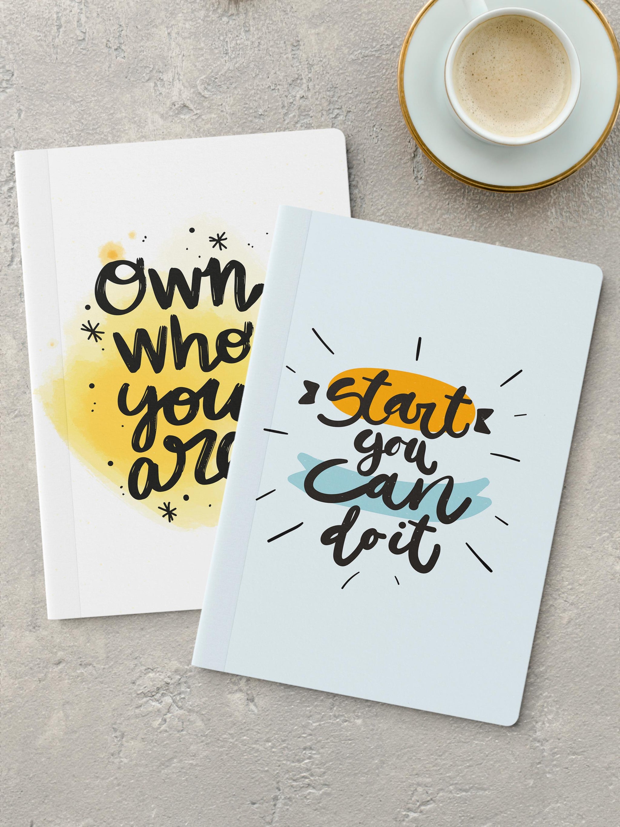 Çizgisiz Defter Seti, 2 Adet Motivasyon Desenli Notebook, Not Defteri,