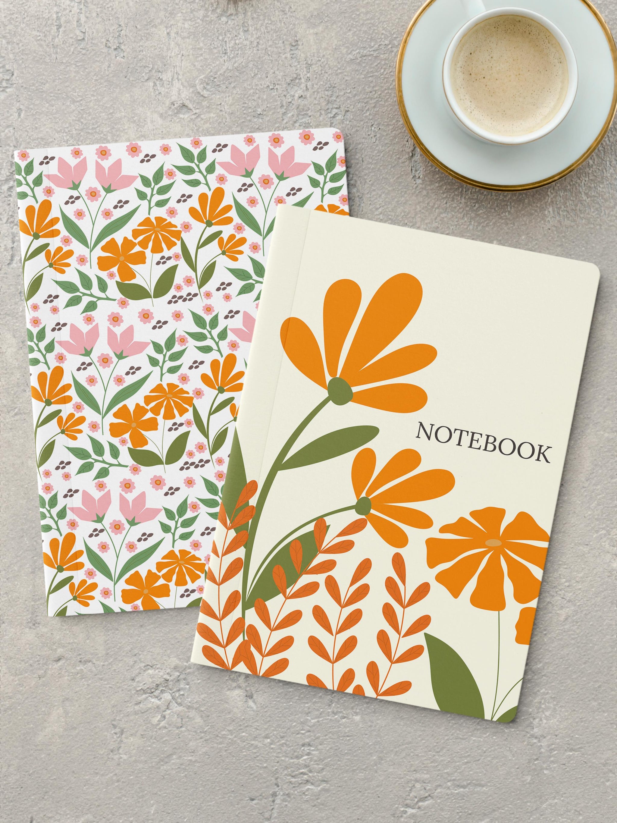 Çizgisiz Defter Seti, 2 Adet Vintage Desenli Notebook, Not Defteri, An