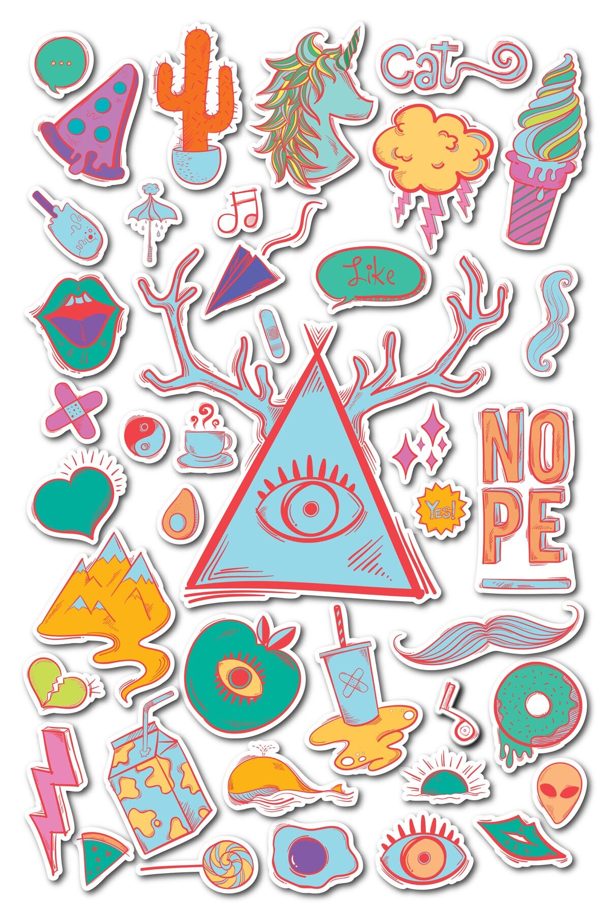 Indie Temalı Sticker Seti - 40 Adet Etiket Seti- Telefon, Tablet, Deft