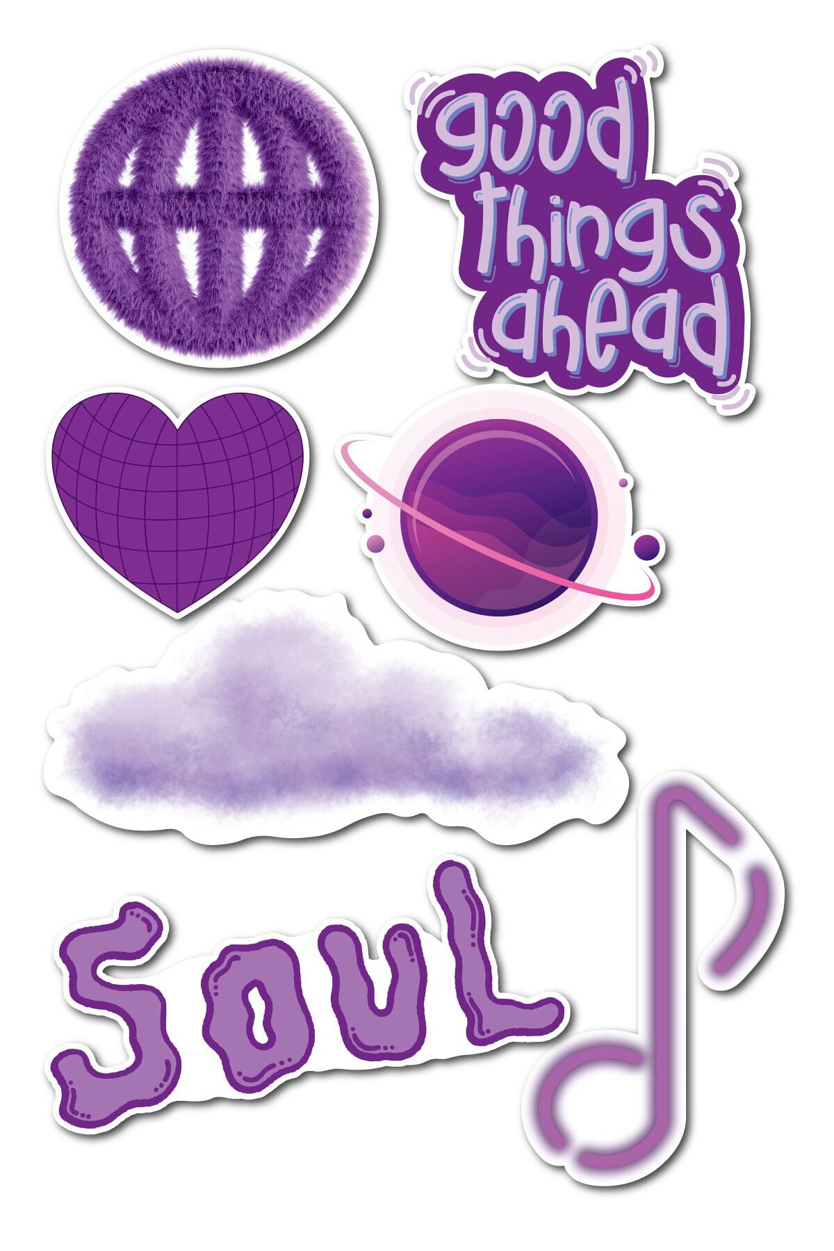 Mor Temalı Sticker Seti - 7 Adet Etiket Seti- Telefon, Tablet, Defter