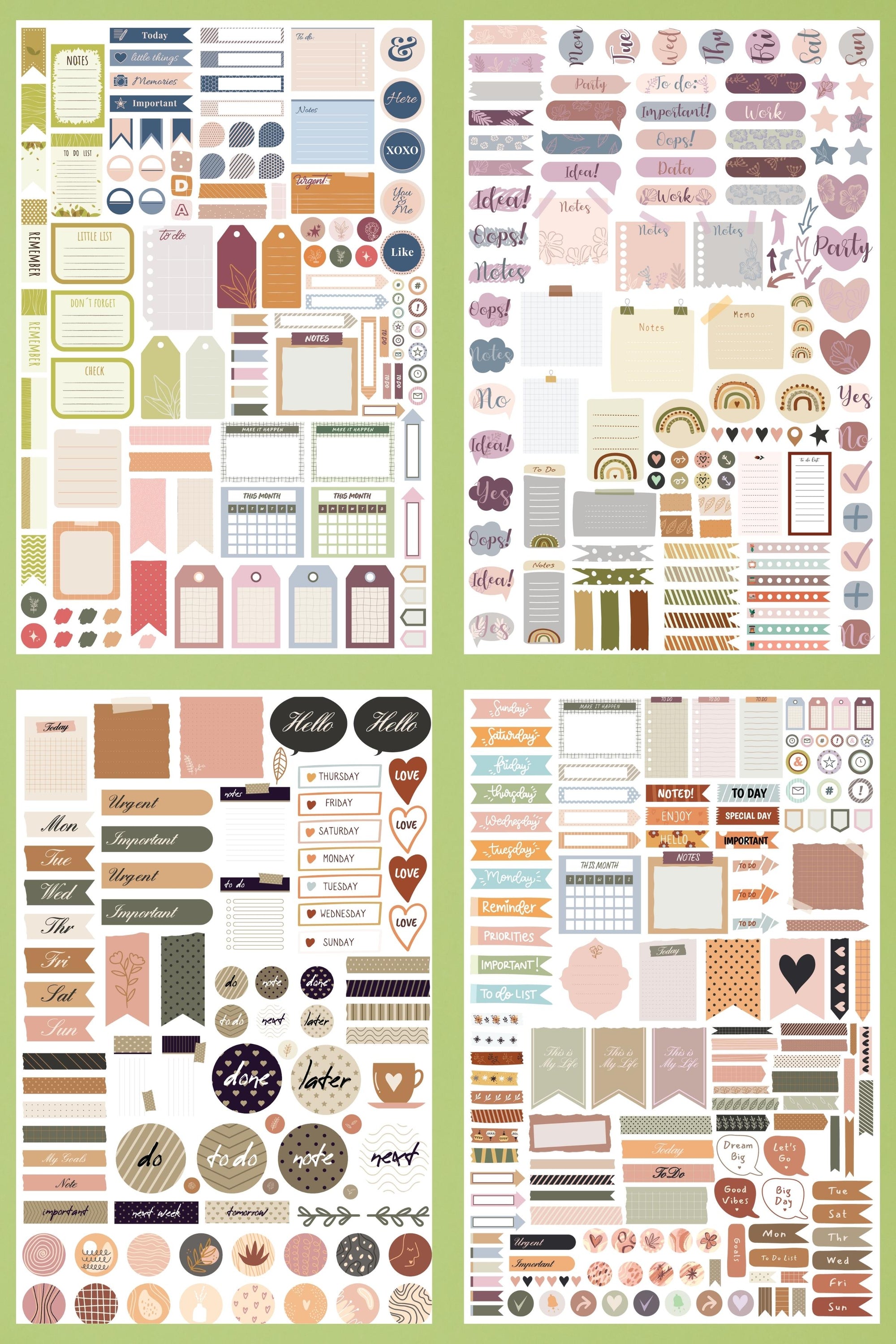 Planner Etiket Seti, 450 Adet Pastel Etiket, Ajanda Sticker Defteri, B