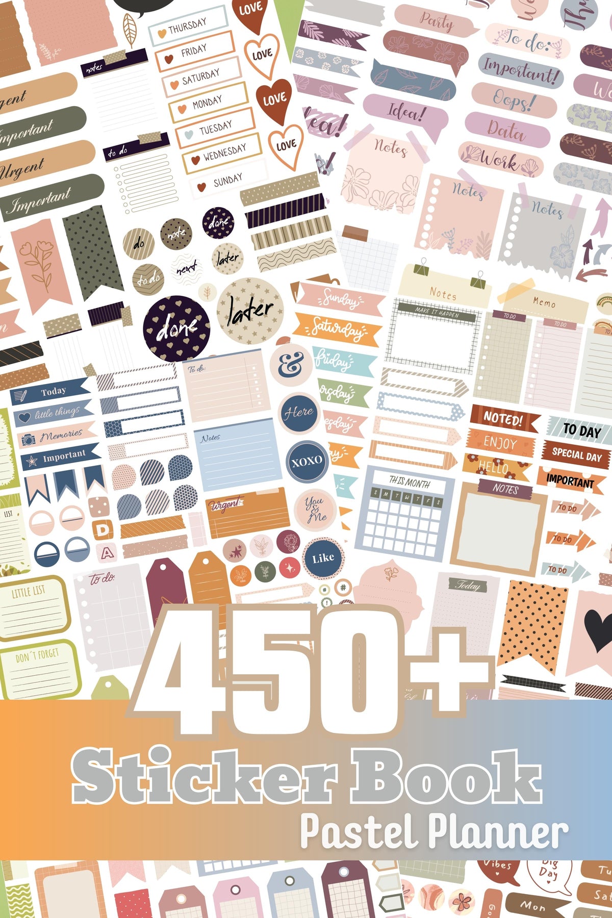 Planner Etiket Seti, 450 Adet Pastel Etiket, Ajanda Sticker Defteri, B