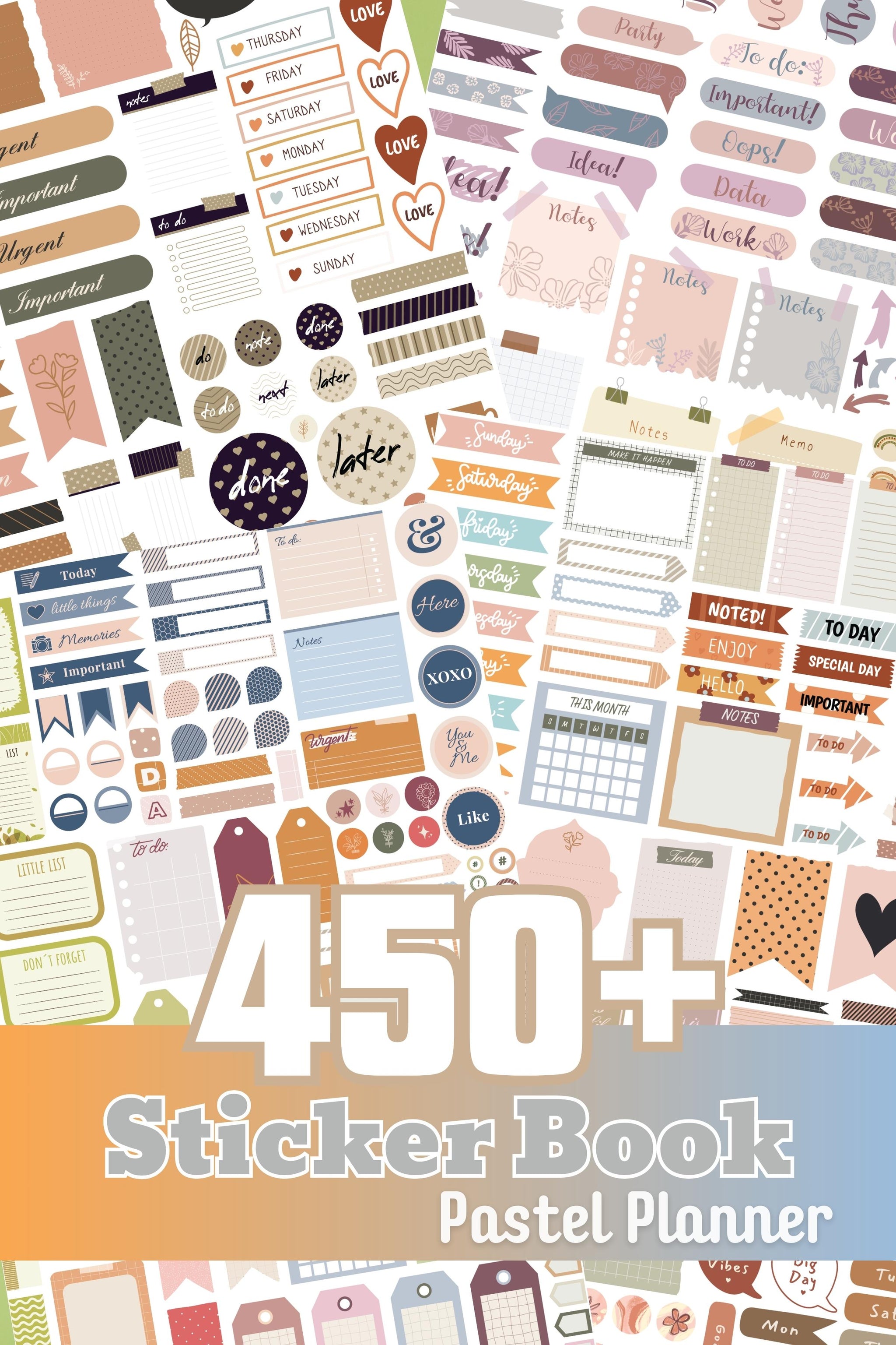 Planner Etiket Seti, 450 Adet Pastel Etiket, Ajanda Sticker Defteri, B