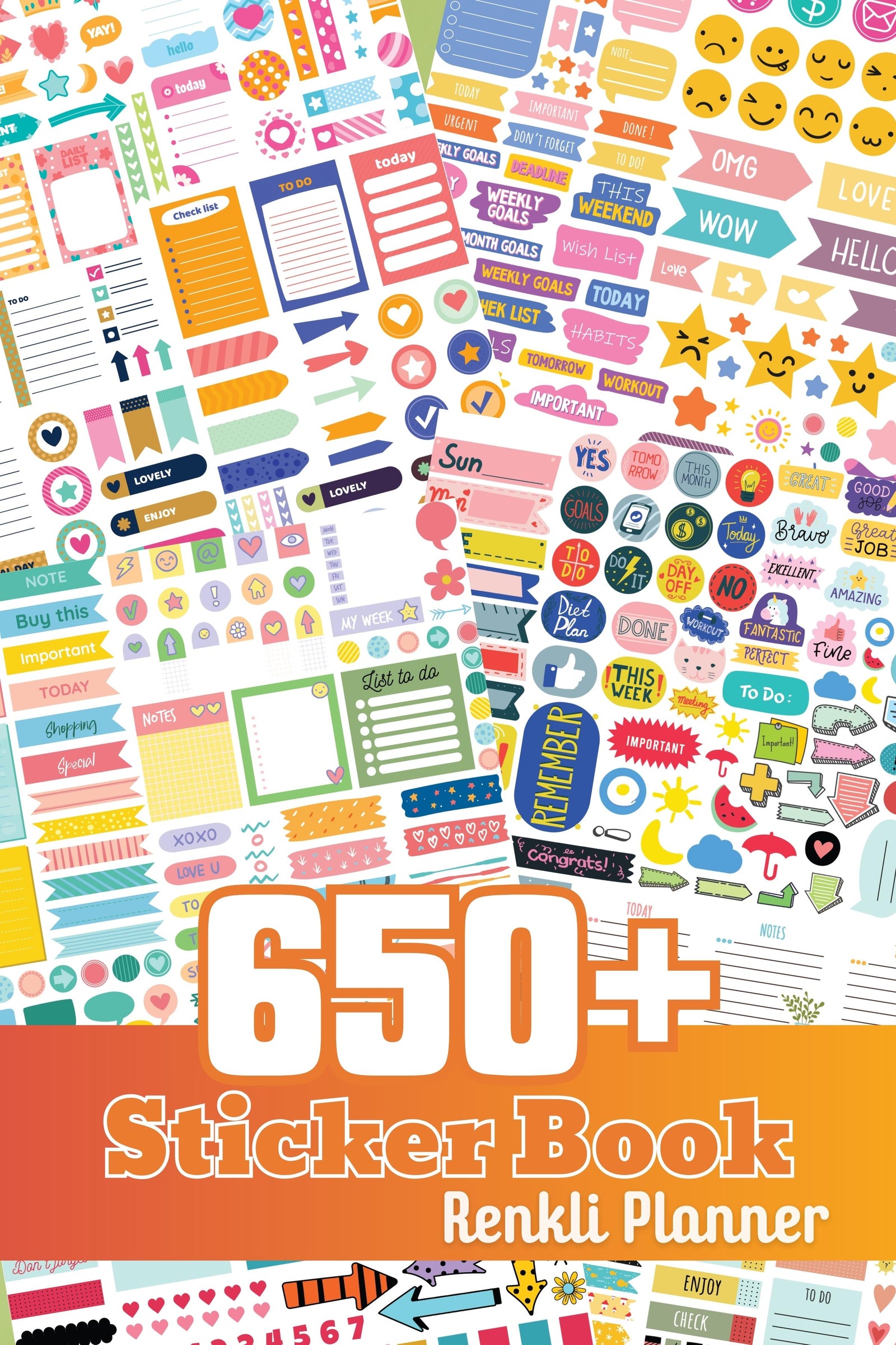 Planner Etiket Seti, 650 Adet Renkli Etiket, Ajanda Sticker Defteri, B