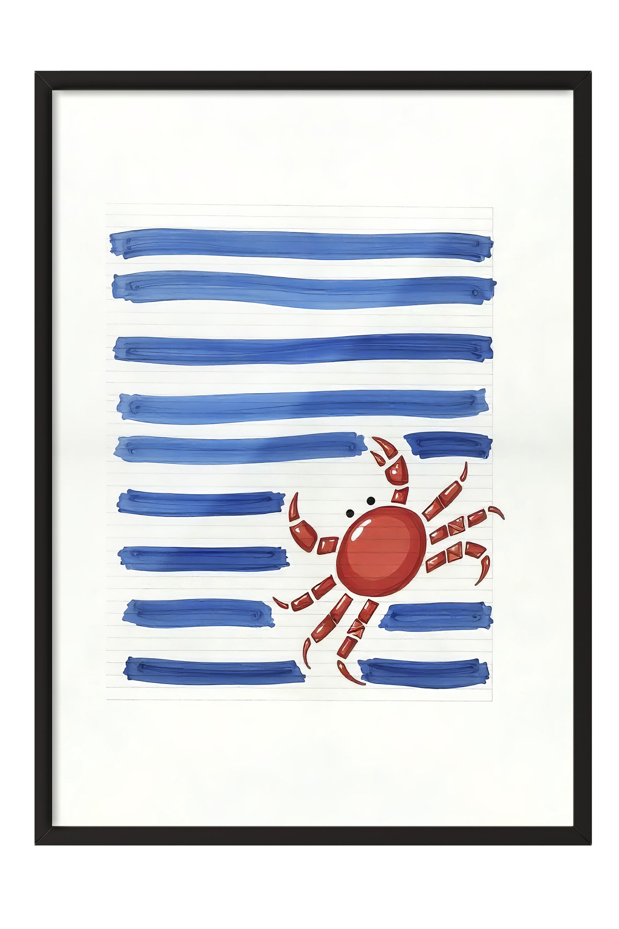 Siyah Çerçeveli Poster, Yengeç, İllüstrasyon, Mavi Renk Poster, 2025 Y