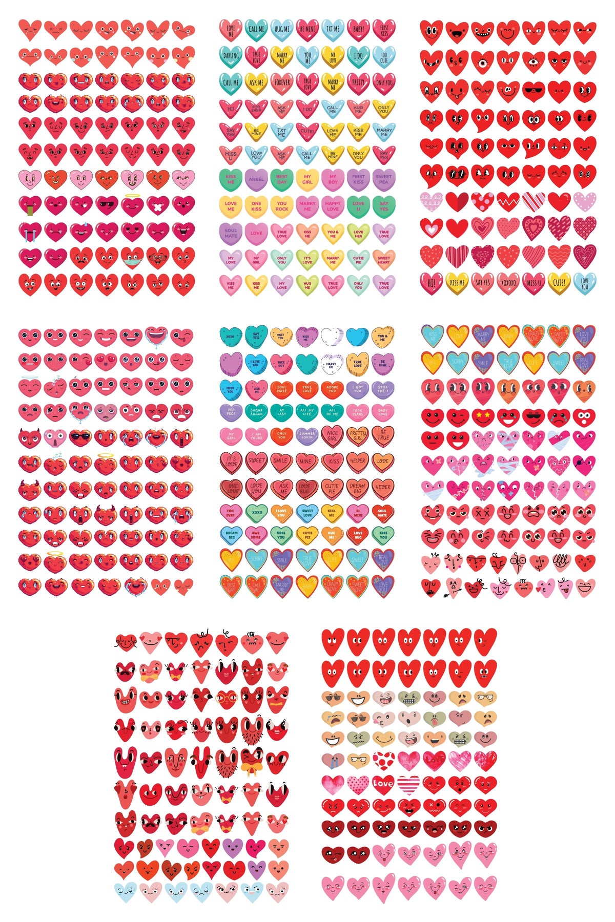 Sticker Defteri, 600 Adet Dev Sticker Etiket Seti, Renkli Kalpler Etik