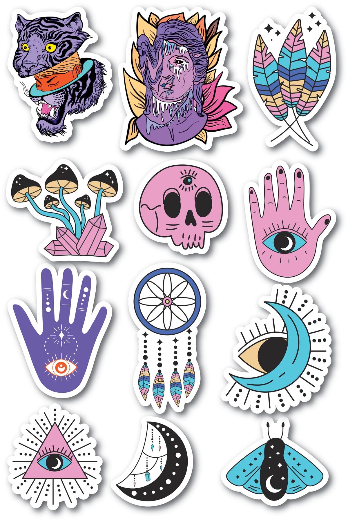 Tarot Temalı Sticker Seti - 12 Adet Etiket Seti- Telefon, Tablet, Deft